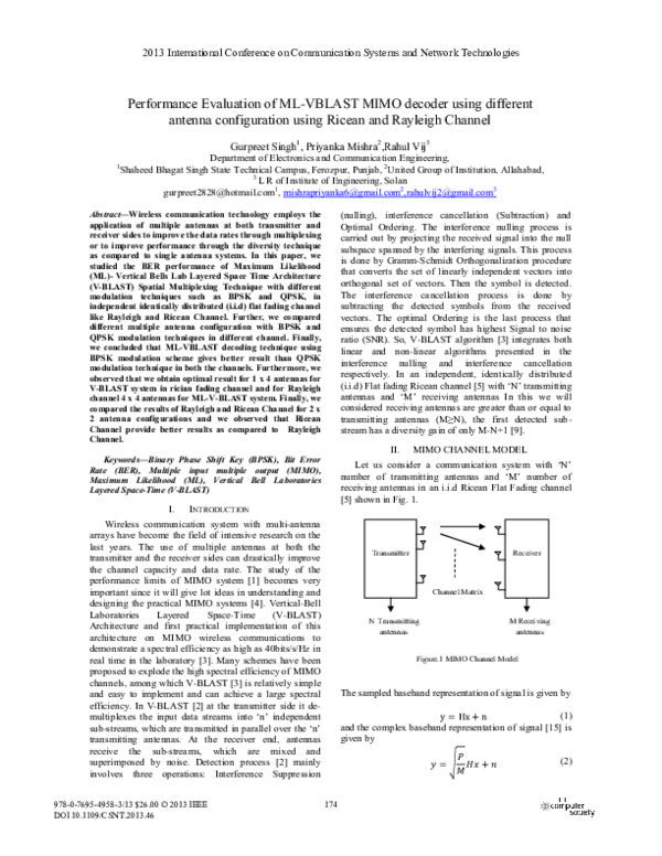 Pdf Performance Evaluation Of Ml Vblast Mimo Decoder Using Different Antenna Configuration