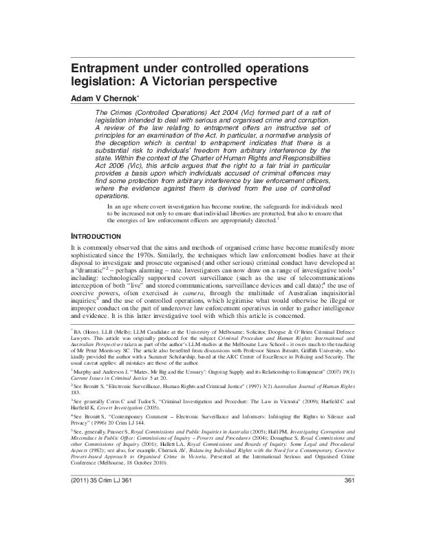 (PDF) Entrapment under controlled operations legislation: A Victorian ...