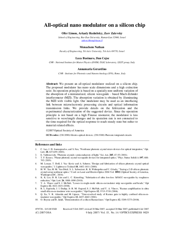 (PDF) All-optical nano modulator on a silicon chip