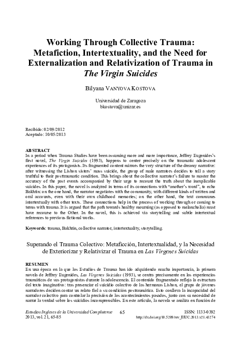 (PDF) Working Through Collective Trauma: Metafiction, Intertextuality ...