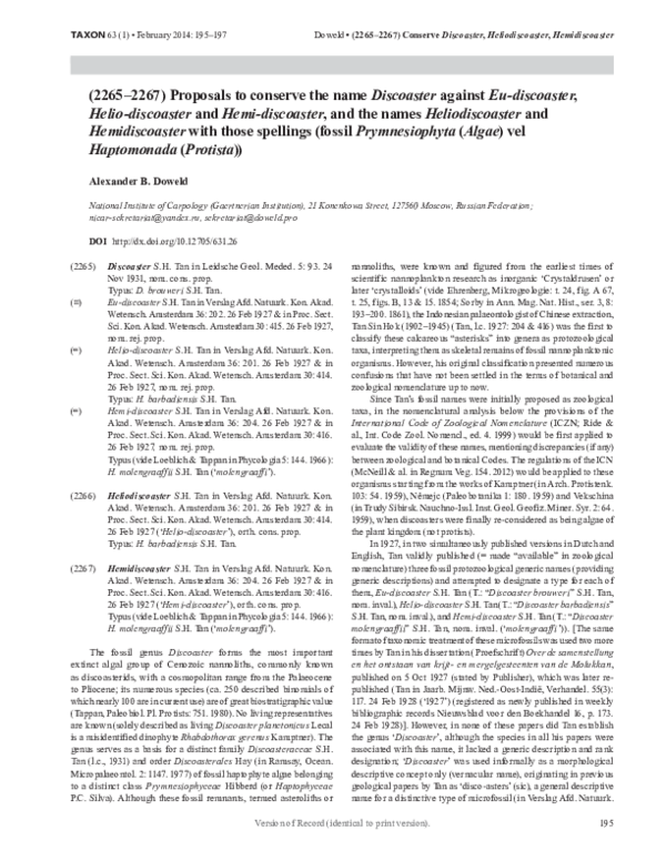 (PDF) Proposals to conserve the name Discoaster against Eu-discoaster ...