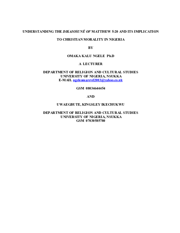 (DOC) UNDERSTANDING THE DIKAIOSUNE OF MTT 5