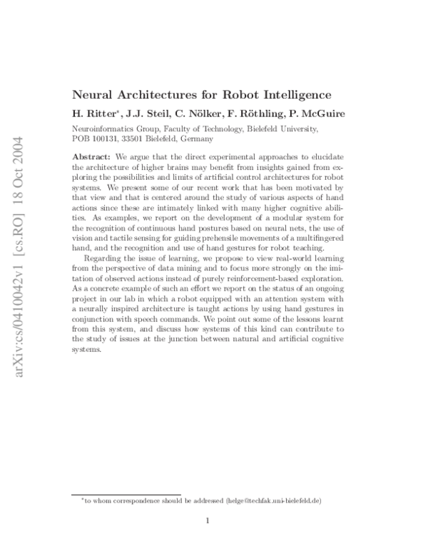 (PDF) Neural Architectures for Robot Intelligence