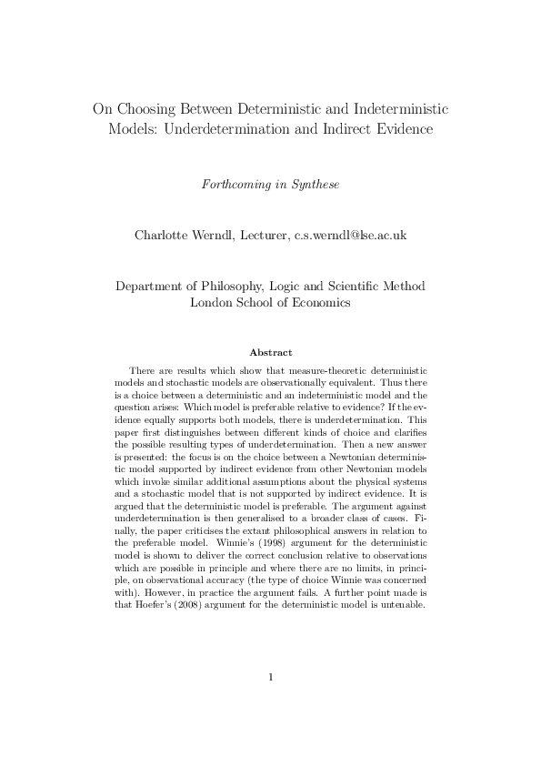 (PDF) On choosing between deterministic and indeterministic models: underdetermination and ...