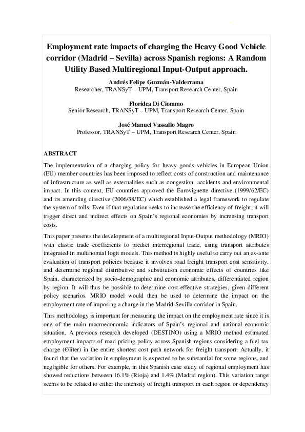 (PDF) Employment rate impacts of charging the Heavy Goods Vehicle corridor (Madrid – Sevilla ...