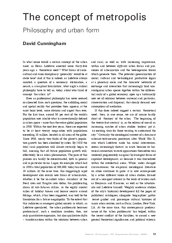 (PDF) 'The Concept of Metropolis: Philosophy and Urban Form'