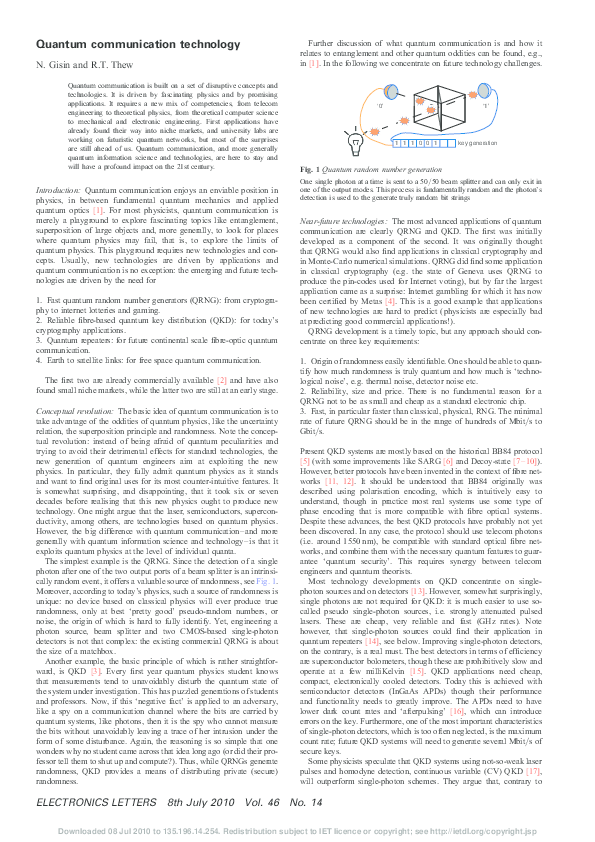 (PDF) Quantum communication technology