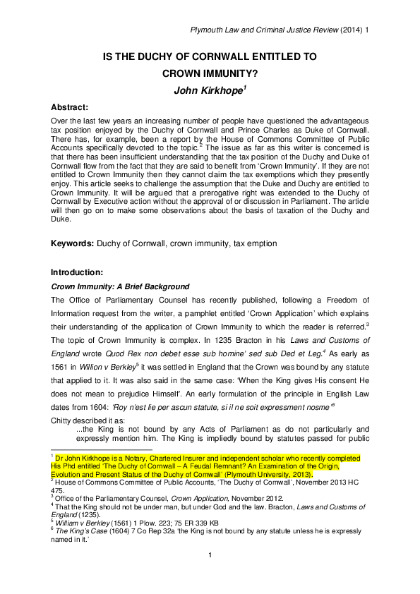 (PDF) The Duchy and Crown Immunity