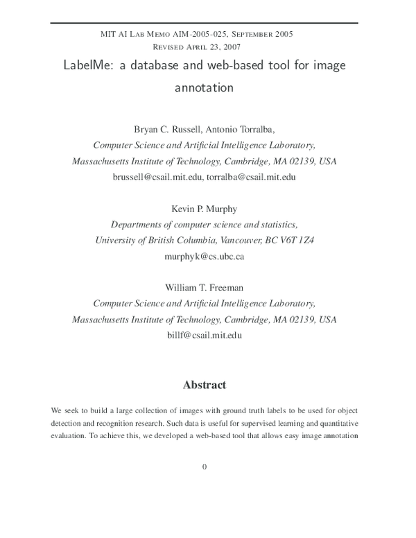 Pdf Labelme A Database And Web Based Tool For Image Annotation