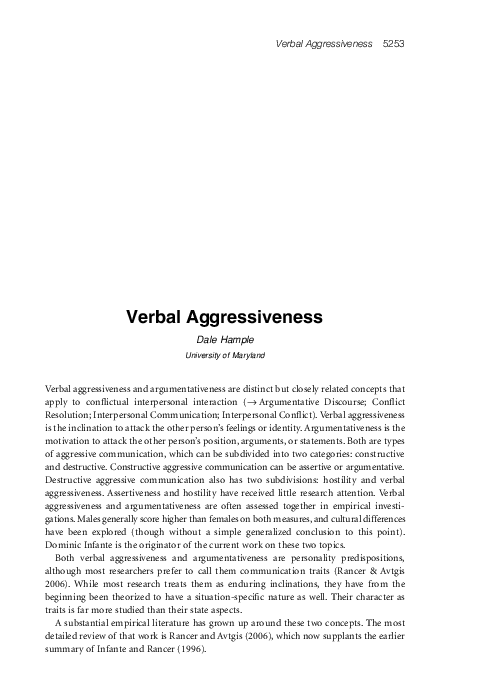 (PDF) Verbal Aggressiveness (Hample, 2008)
