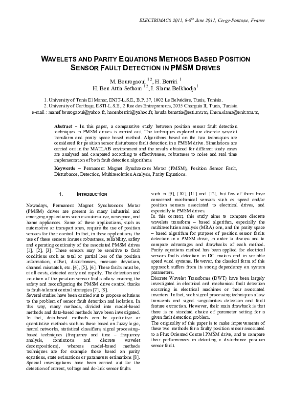(PDF) WAVELETS AND PARITY EQUATIONS METHODS BASED POSITION SENSOR FAULT DETECTION IN PMSM DRIVES