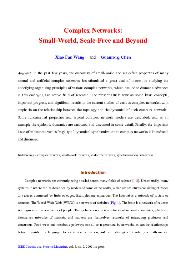 (PDF) Complex Networks: Small-World, Scale-Free and Beyond