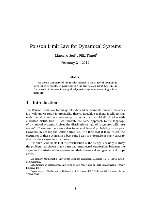 (PDF) Poisson Limit Law for Dynamical Systems