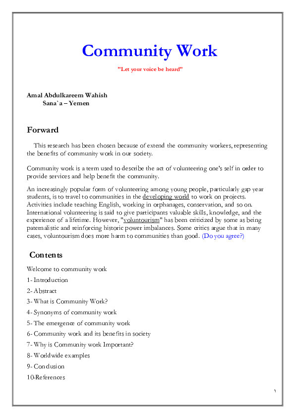 (PDF) Community Work "Let your voice be heard"
