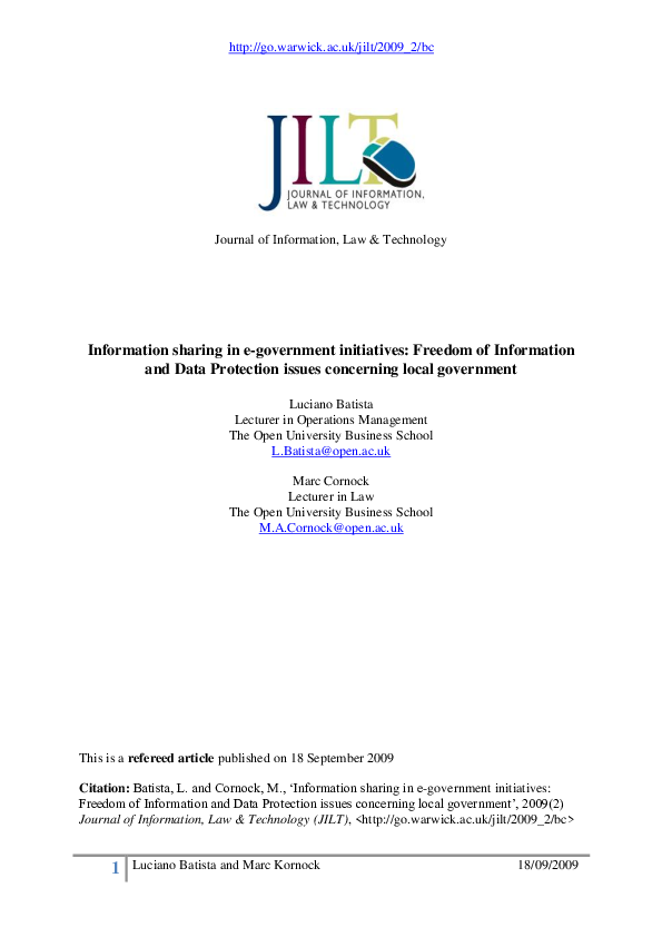 (PDF) Information sharing in e-government initiatives: Freedom of ...