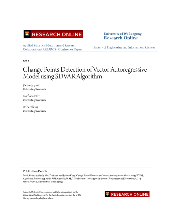 (PDF) Change Points Detection of Vector Autoregressive Model using SDVAR Algorithm