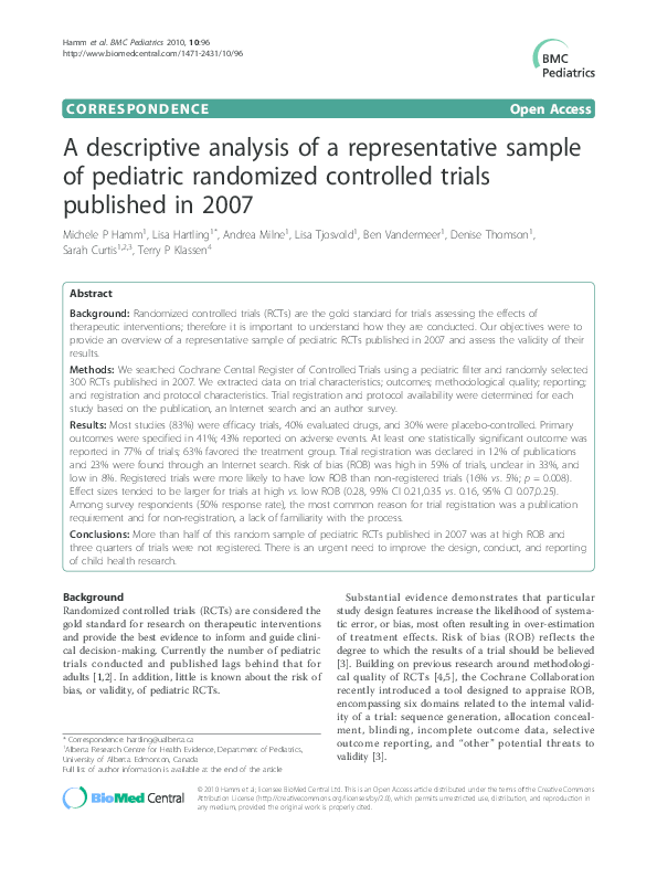 (PDF) A descriptive analysis of a representative sample of pediatric ...