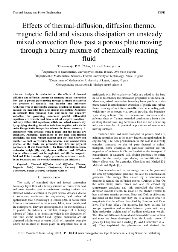 (PDF) Effects of thermal-diffusion, diffusion thermo, magnetic field and viscous dissipation on ...