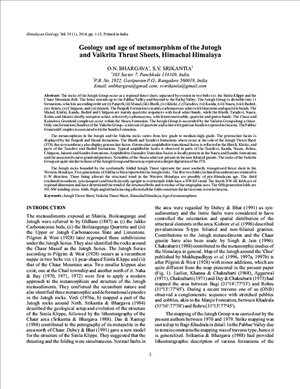 (PDF) Geology and age of metamorphism of the Jutogh and Vaikrita Thrust ...