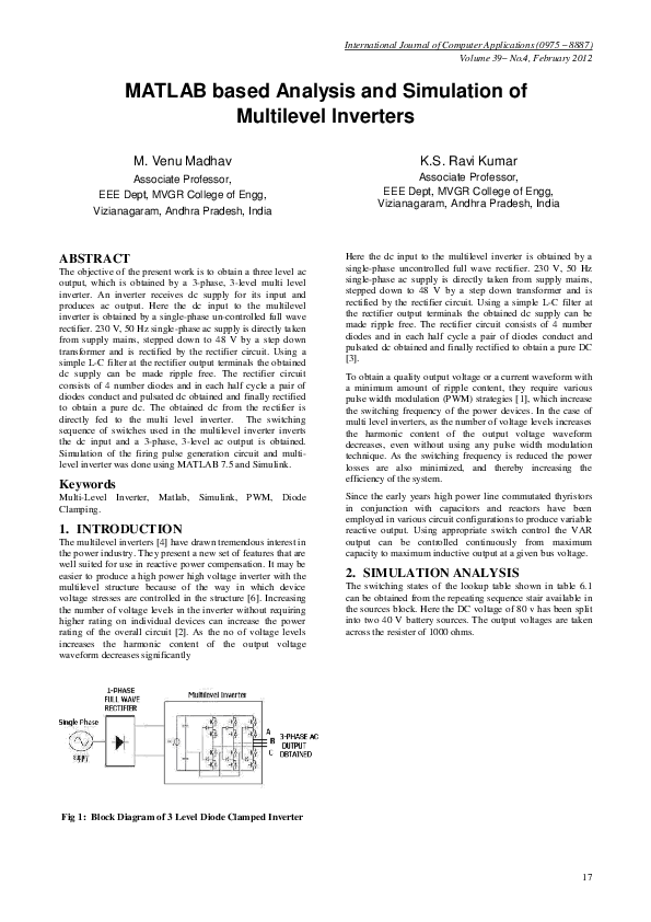 (PDF) MATLAB based Analysis and Simulation of Multilevel Inverters