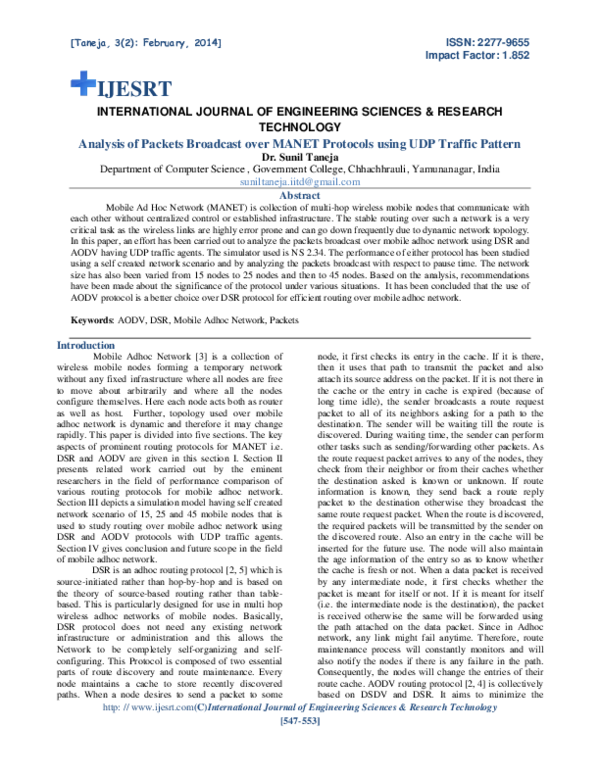 Pdf Analysis Of Packets Broadcast Over Manet Protocols Using Udp