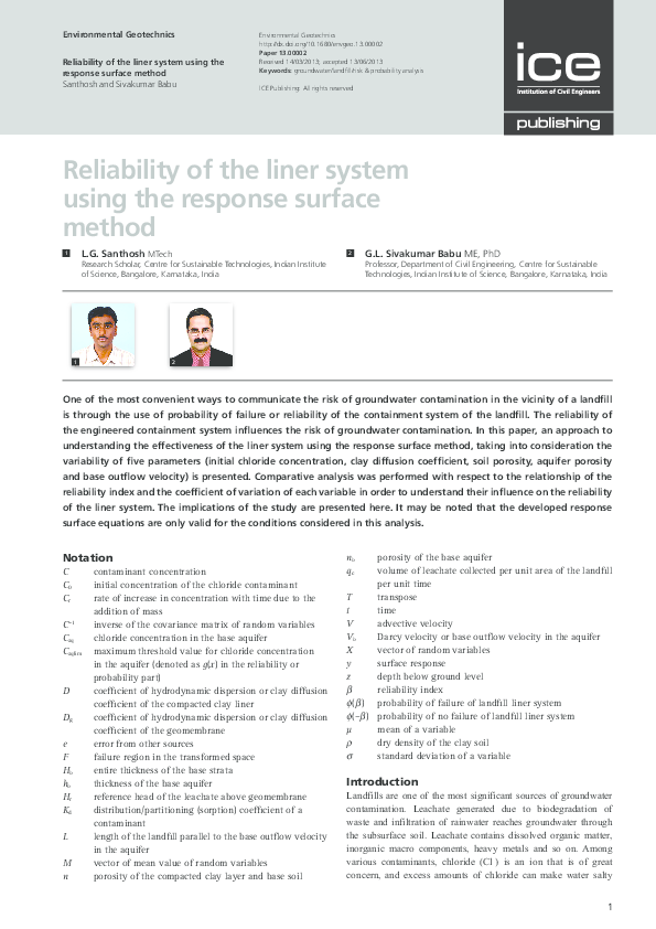 (PDF) Reliability of the liner system using the response surface method
