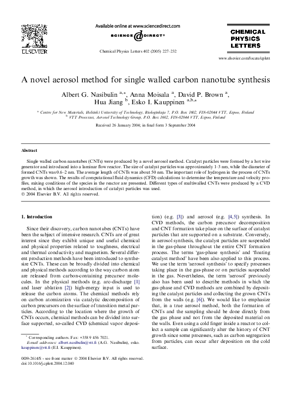 (PDF) HWG Novel aerosol method Chem Phys Lett 2005