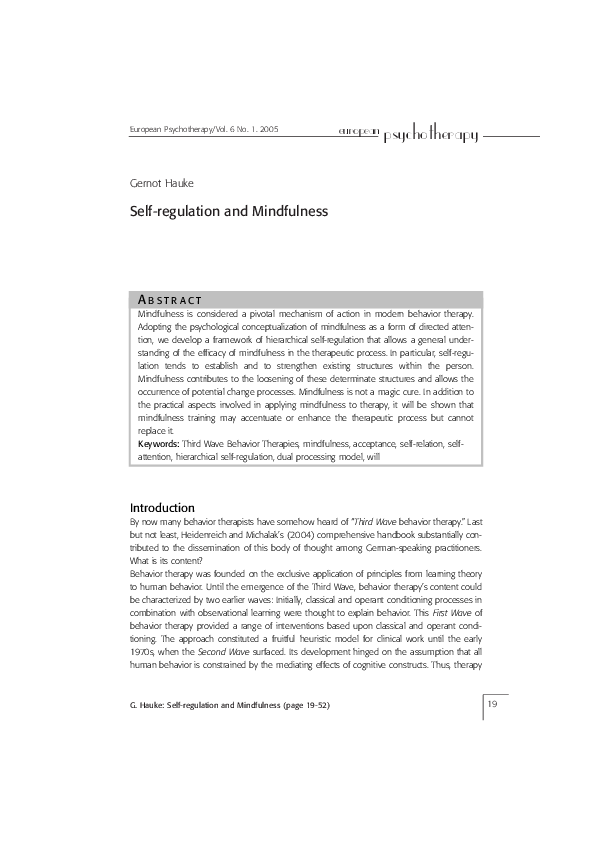 (PDF) Self-regulation and Mindfulness