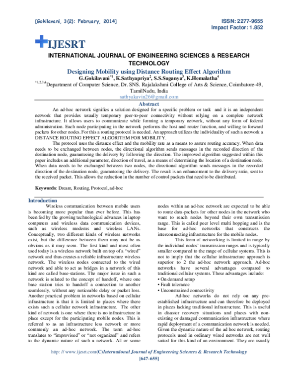 Pdf Designing Mobility Using Distance Routing Effect Algorithm