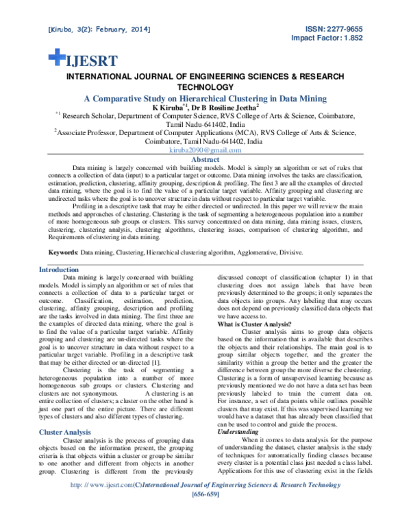 (PDF) A Comparative Study on Hierarchical Clustering in Data Mining.