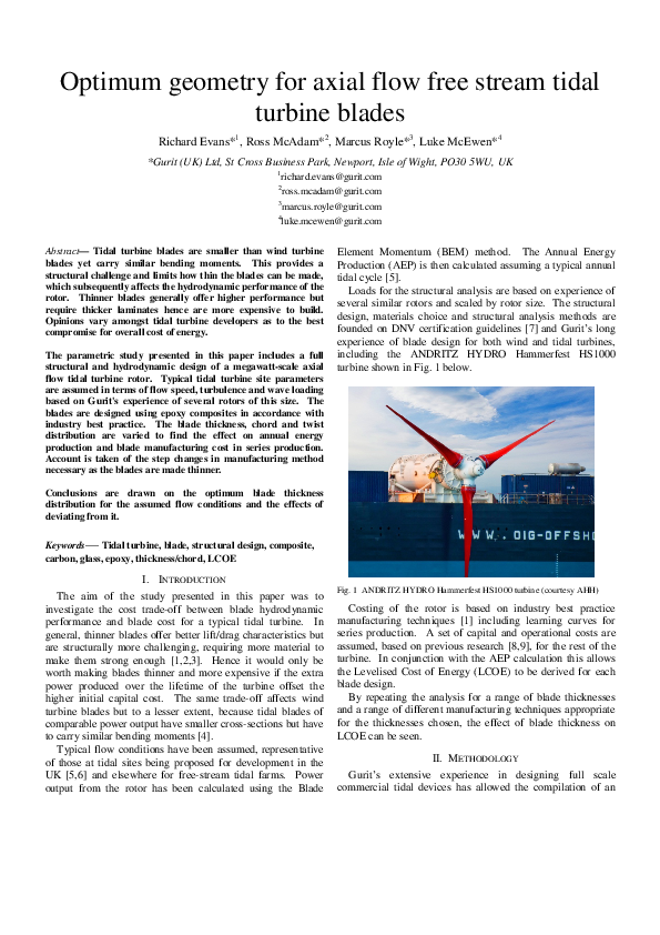(PDF) Optimum geometry for axial flow free stream tidal turbine blades