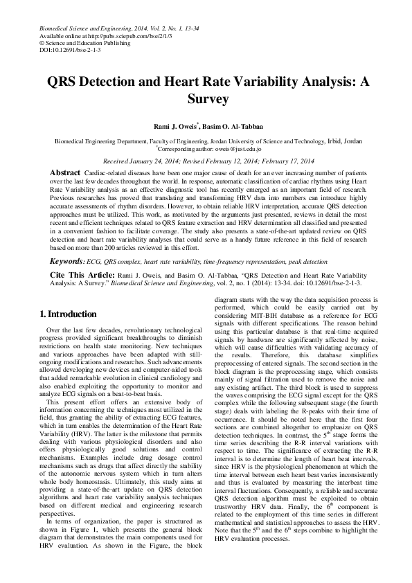 (PDF) QRS Detection and Heart Rate Variability Analysis: A Survey | Rami Oweis - Academia.edu