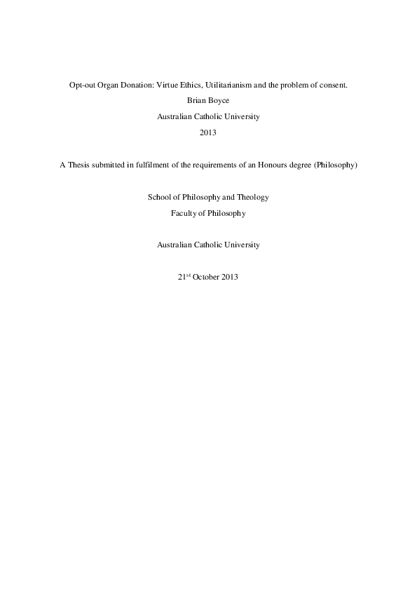 (PDF) Opt-out Organ Donation: Virtue Ethics, Utilitarianism and the ...