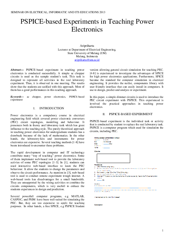 (PDF) PSPICE-based Experiments in Teaching Power Electronics