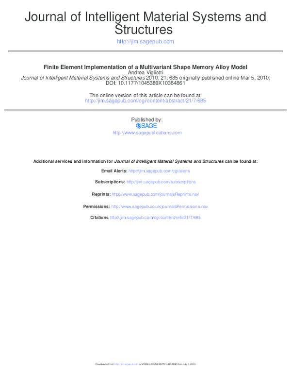 Pdf Finite Element Implementation Of A Multivariant Shape Memory
