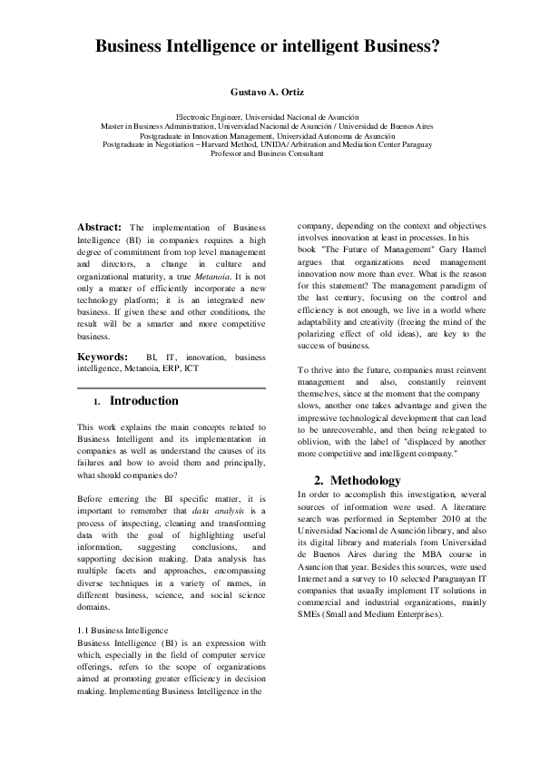 (PDF) Business Intelligence or intelligent Business