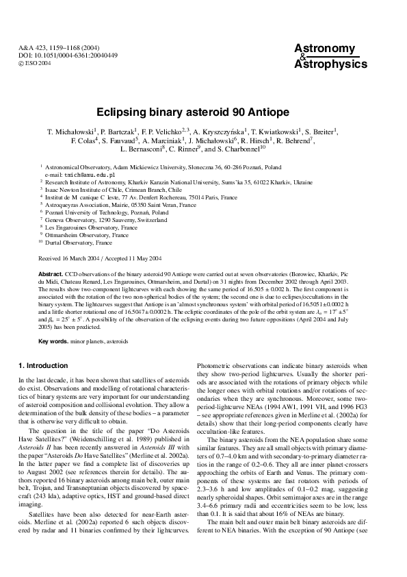 (PDF) Eclipsing binary asteroid 90 Antiope