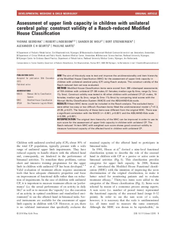 (PDF) Unidimensionality, hierarchy and construct validity of a Rasch-reduced 14-item set of the ...