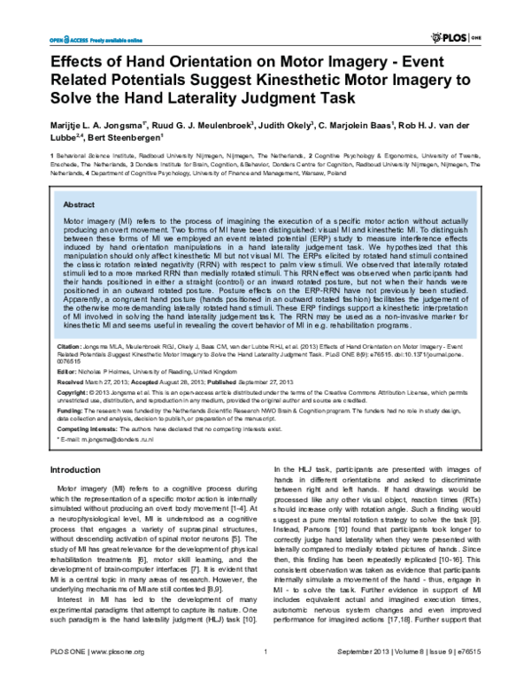 (PDF) Effects of hand orientation on Motor Imagery - ERPs support a kinesthetic approach of ...