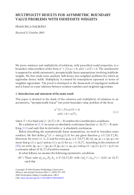 (PDF) Multiplicity results for asymmetric boundary value problems with indefinite weights
