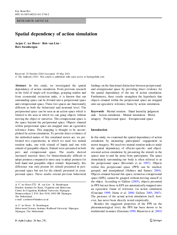 Pdf Spatial Dependency Of Action Simulation