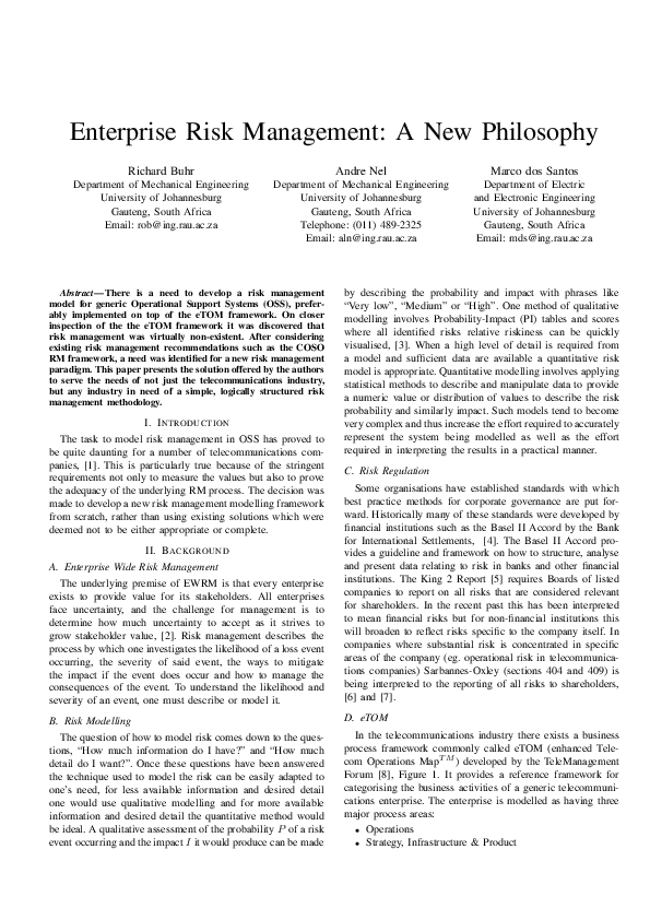 (PDF) Enterprise Risk Management: A New Philosophy