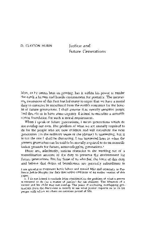 (PDF) Justice and Future Generations
