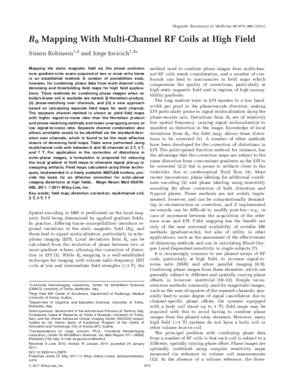 B 0 Mapping With Multi-Channel RF Coils at High Field