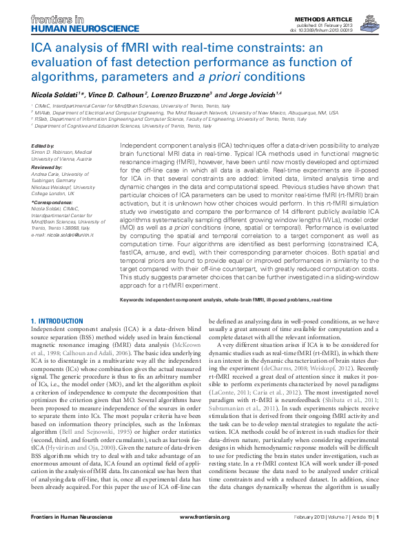 Ica Analysis Of Fmri With Real Time Constraints An Evaluation Of Fast Detection Performance As