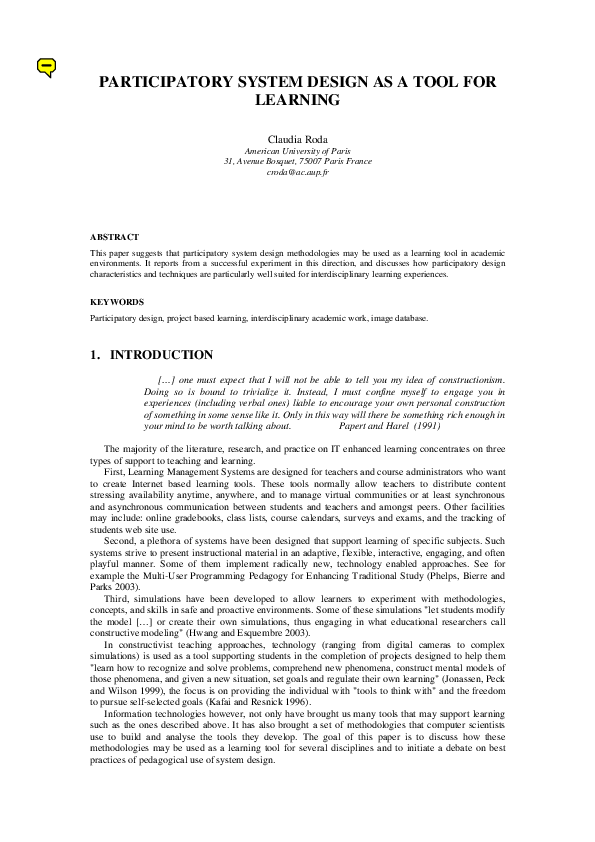 (PDF) Participatory System Design as a Tool for Learning