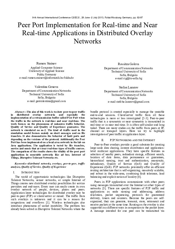 (PDF) Peer Port Implementation for Real-time and Near Real-time Applications in Distributed ...