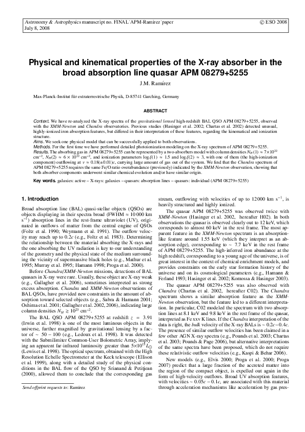 (PDF) Physical and kinematical properties of the X-ray absorber in the ...