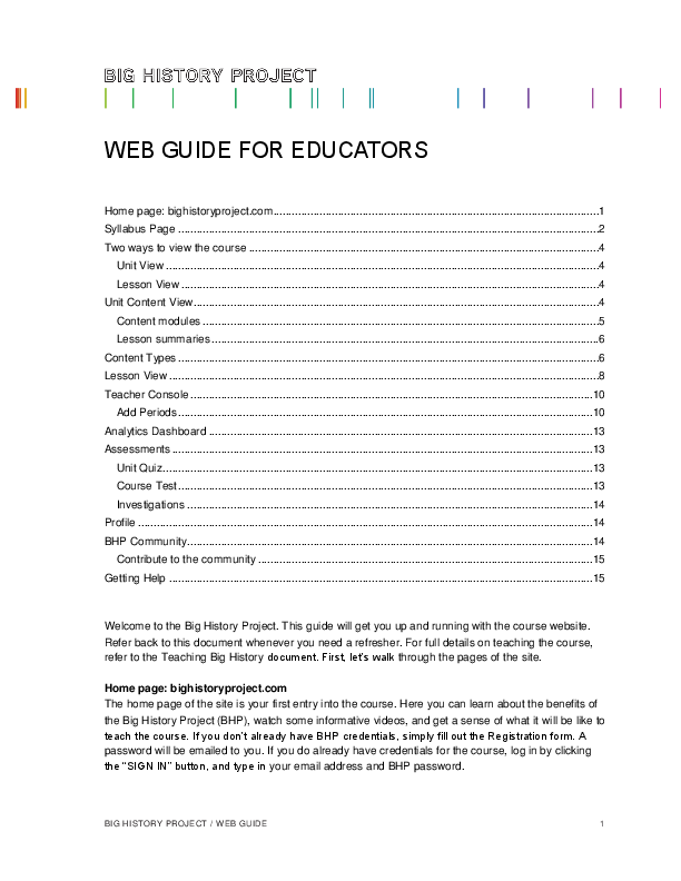 (PDF) BIG HISTORY PROJECT / WEB GUIDE 1 WEB GUIDE FOR EDUCATORS