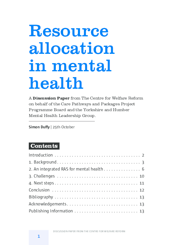 (PDF) Resource Allocation in Mental Health